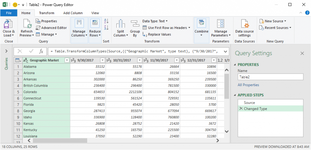 Power Query Window - K2 Enterprises